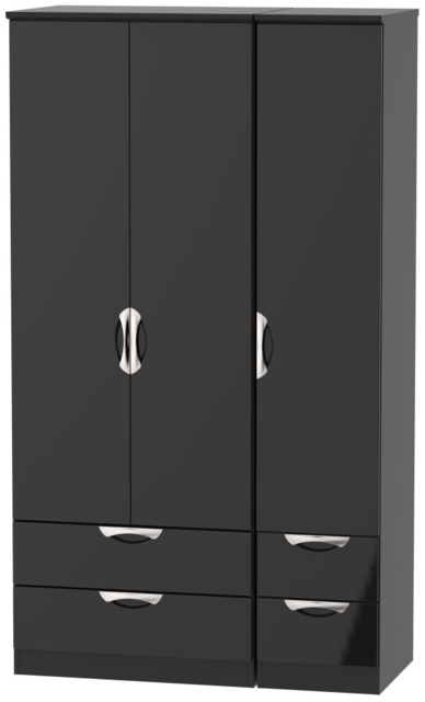 Camden Black Gloss 3 Door Tall Triple Wardrobe - 4 Drawers by Choice ...