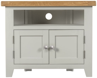 Lundy Grey and Oak Corner TV Unit, 80cm W with Storage for Television ...