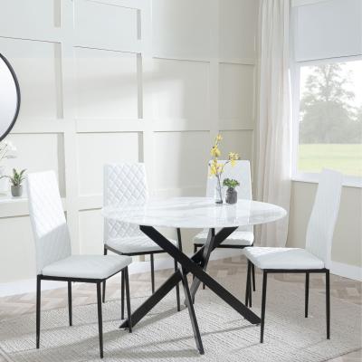 Clearance - Chopstick White Glass and Black Metal 4 Seater Round Dining ...