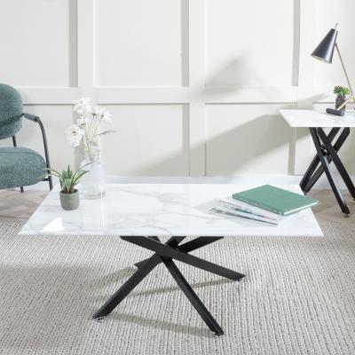 Clearance - Chopstick White Glass Coffee Table with Black Metal Legs by ...