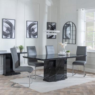 Naples Black Marble Dining Set - Roma Grey Faux Leather Dining Chair by ...