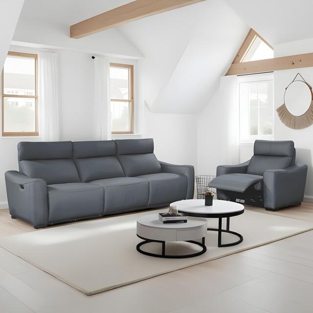 Mayfair Dark Grey Leather 4+1 Seater Electric Recliner Sofa Set by ...