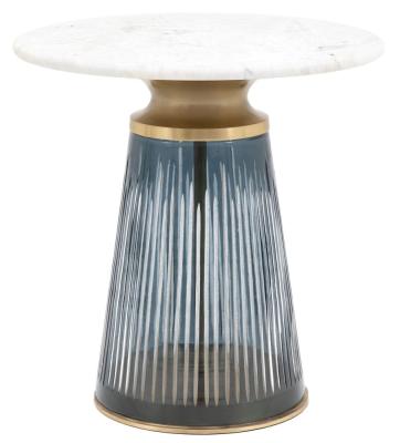 Seville Blue Round Side Table with White Marble Top by Choice Furniture ...