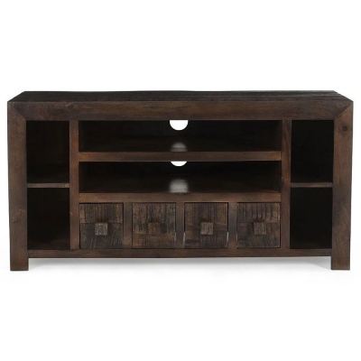 Clearance - Dakota Mango Wood TV Unit, Indian Dark Walnut Rustic Finish ...