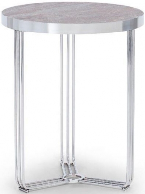 Finn Dark Stone and Chrome Metal Round Side Table by Choice Furniture ...
