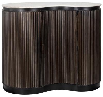 Mayfield White Marble Top 1 Door Bar Cabinet - Dark Wood Fluted Base by ...