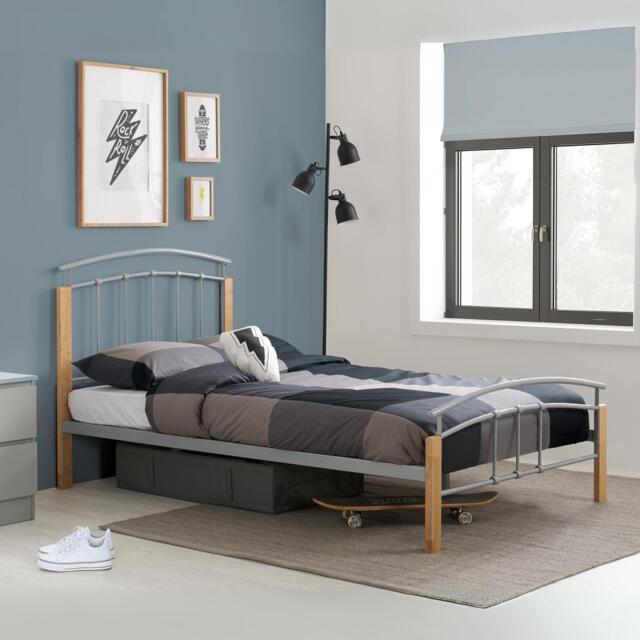 Tetras Beech Bed Frame - Silver Metal - Sizes Available by Choice ...