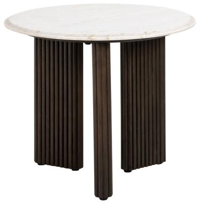 Mayfield White Marble Top Round Side Table - Dark Wood Fluted Base by ...