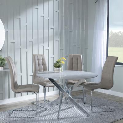 Clearance - Chopstick Grey Glass and Chrome Metal 4 Seater Round Dining ...