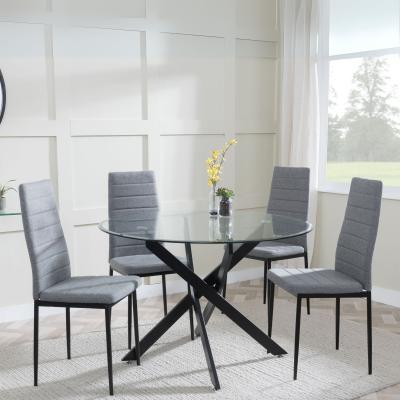 Clearance - Chopstick Clear Glass and Black Metal 4 Seater Round Dining ...