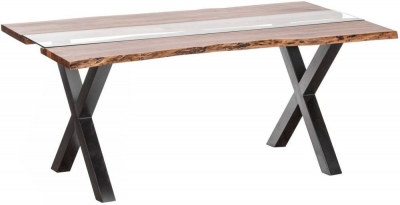 Live Edge Glass Inlay 6 Seater Dining Table - Acacia Wood and Metal by ...