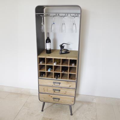 Dutch Industrial Retro Fir Wood and Metal Narrow Wine Unit by Choice ...