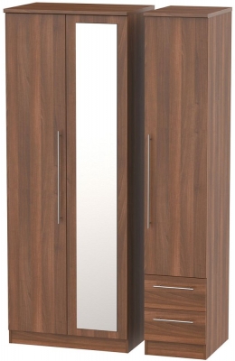 Sherwood Walnut Effect 3 Door Tall Combi Wardrobe - 1 Mirror and RHF 2 ...