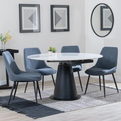 Carrara White Ceramic 4 Seater Round Extending Dining Set - 4 Darwin Dark Grey Fabric Dining ...