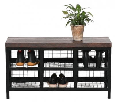 Wooden Top and Black Metal Shoe Rack Bench by Choice Furniture ...