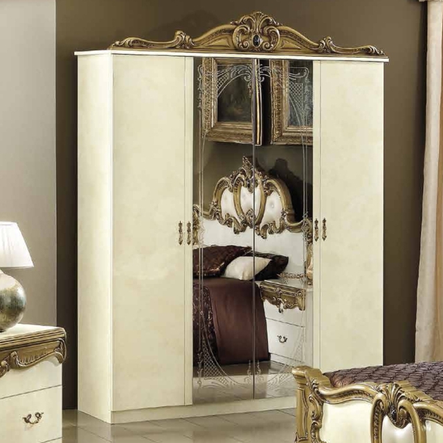 Camel Barocco Ivory and Gold Italian 4 Door Wardrobe with Mirrors by ...
