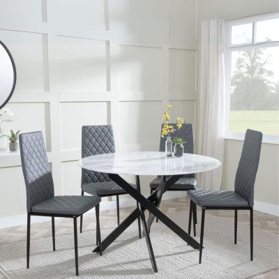 Clearance - Chopstick White Glass and Black Metal 4 Seater Round Dining ...