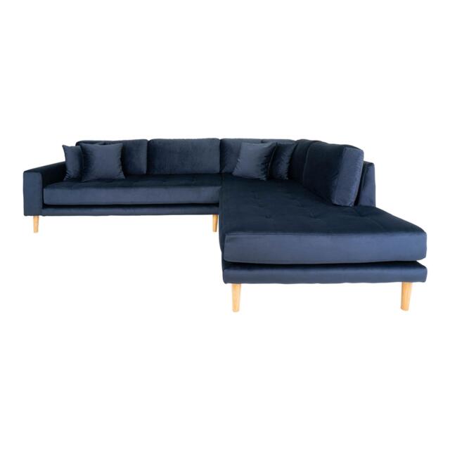 Lido Dark Blue Velvet Fabric Corner Sofa Open End with Natural Legs ...
