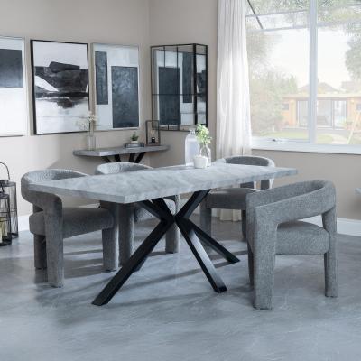 Ezra Grey Dining Set with Spider Legs - Kiefer Grey Boucle Fabric ...