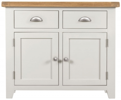 Lundy White and Oak Small Sideboard, 97cm W with 2 Doors and 2 Drawers ...