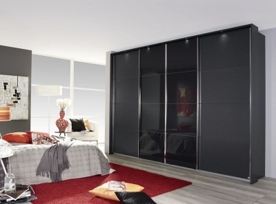 Rauch Syncrono 361cm Metallic Grey and Basalt Glass 4 Door Sliding ...