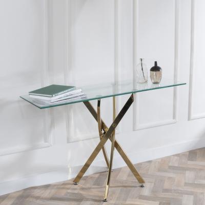 Clearance - Chopstick Clear Glass Console Table with Gold Metal Legs by ...