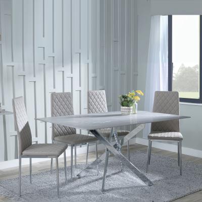 Clearance - Chopstick Grey Glass and Chrome Metal Dining Set - Metro ...
