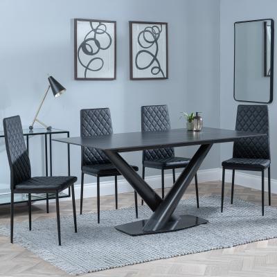 Maldon Black Ceramic Dining Set - Metro Black Leather Dining Chair with Black Legs by Choice ...