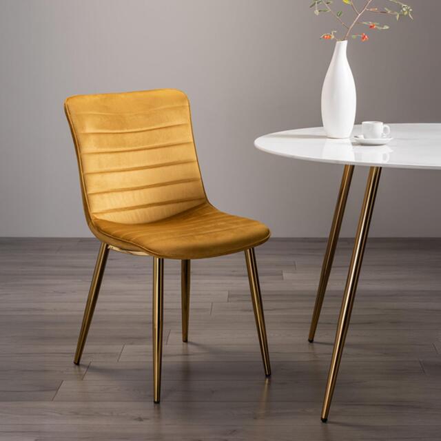 2 x Bentley Designs Rothko Mustard Velvet Fabric Dining Chair with Gold ...