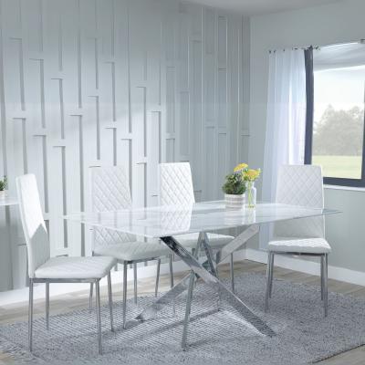 Clearance - Chopstick White Glass and Chrome Metal Dining Set - Metro ...