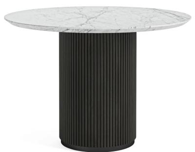 Lucas Black 4 Seater Round Fluted Dining Table with White Marble Top by ...