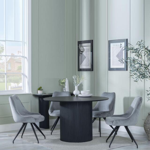 Bern Fluted Dining Set - 4 Seater - 120cm - Round - Black - 4x Arctic ...