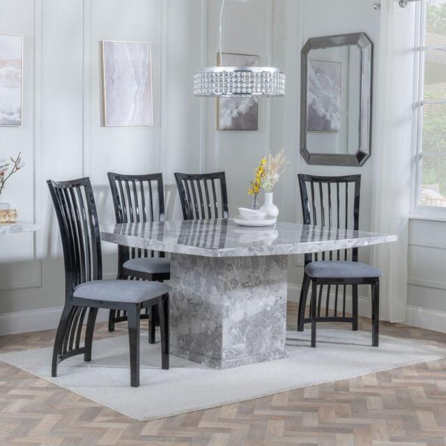 Turin Dining Set - 8 Seater - 140cm - Square - Grey Marble - Athena ...