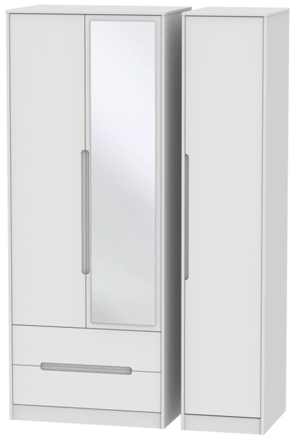 Monaco White 3 Door Tall Combi Wardrobe - 1 Mirror and LHF 2 Drawers by ...