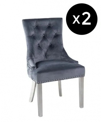Lion Knocker Back Grey Velvet Fabric Dining Chair with Chrome Legs by ...