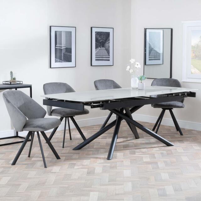 Apollo Grey Ceramic Extending Dining Set - Ion Dark Grey Velvet Fabric ...