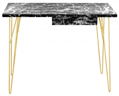 Fusion Black Marble Effect Desk with Gold Hairpin Legs by Choice ...