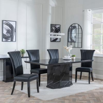 Naples Black Marble Dining Set - Cadiz Black Leather Dining Chair by ...