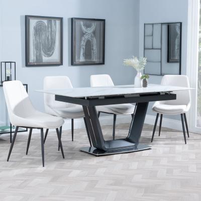 Alpha White Ceramic Extending Dining Set - Darwin Cream Fabric Dining Chair by Choice Furniture ...