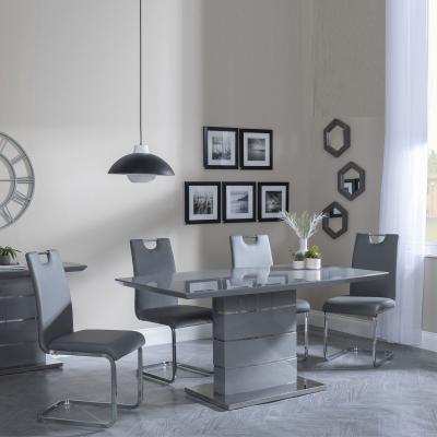Clearance - Rimini Grey Gloss Dining Set - Bianco Grey Faux Leather Dining Chair by Choice ...