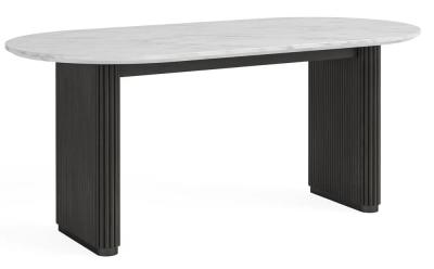 Lucas Black 6 Seater Oval Fluted Dining Table - White Marble Top by ...
