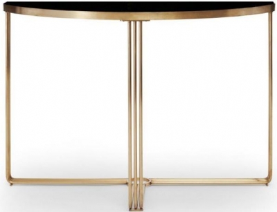 Finn Black Glass and Brass Metal Half Moon Console Table by Choice ...