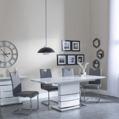 Rimini White Gloss Extending Dining Set - Bianco Grey Faux Leather ...