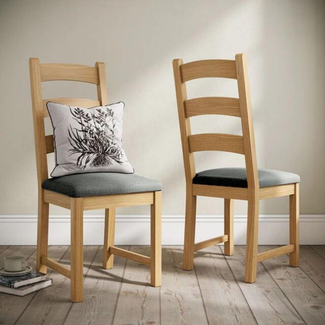 2 x Normandy Oak and Charcoal Fabric Ladder Back Dining Chair by Choice ...