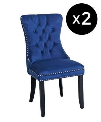 Rivington Knocker Back Blue Velvet Fabric Dining Chair with Black ...