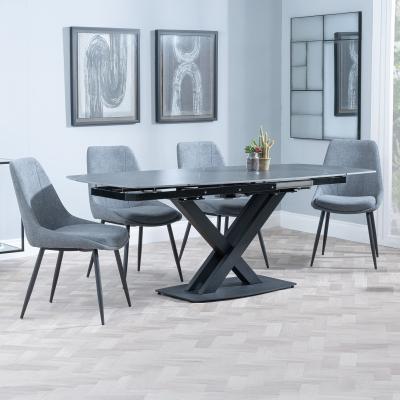 Arctic Black Ceramic Swivel Top Extending Dining Set - Darwin Grey Fabric Dining Chair by Choice ...