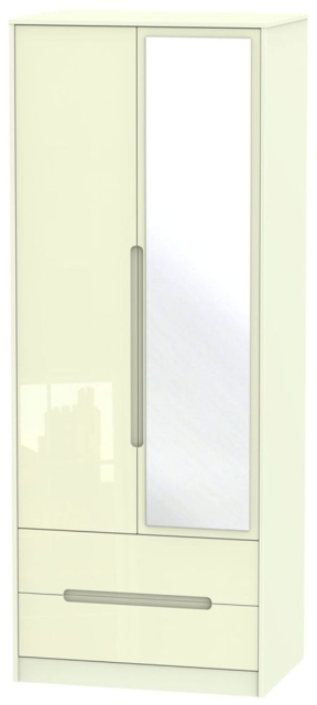 Monaco Cream Gloss 2 Door Tall Combi Wardrobe - 1 Mirror by Choice ...