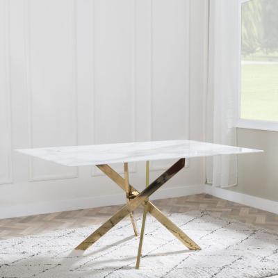 Clearance - Chopstick 6 Seater White Glass Dining Table with Gold Metal ...