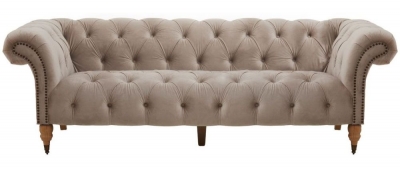 Ramona Natural Studded Velvet Fabric 3 Seater Chesterfield Sofa by ...