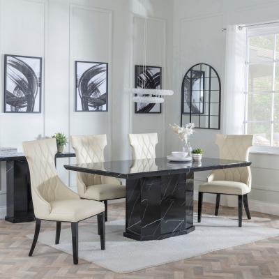 Naples Black Marble Dining Set - Mimi Cream Leather Dining Chair by ...